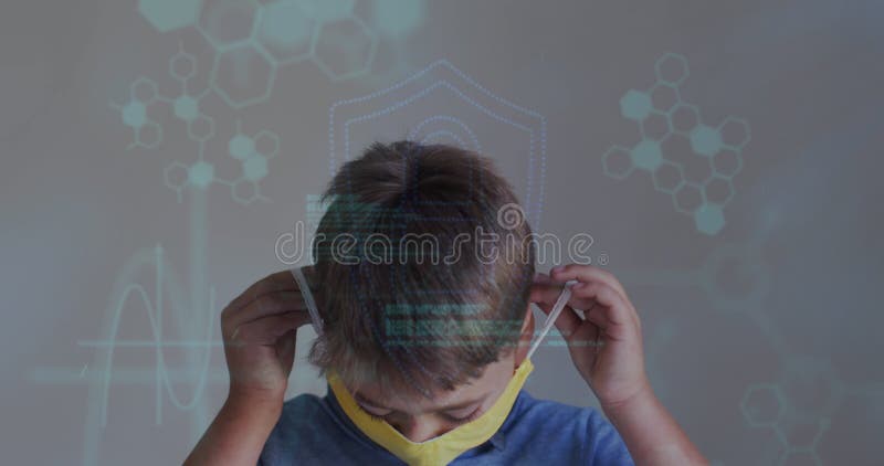 Animation of Chemical Formula and Data Processing Over Caucasian Boy ...