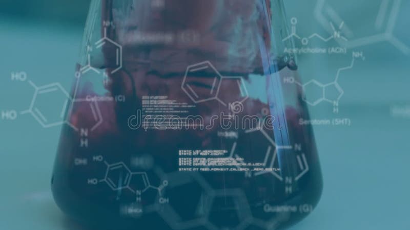 Animation of Chemical Formula and Data Processing Over Caucasian Male ...