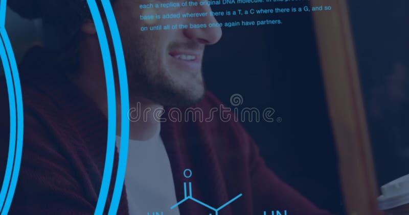 Animation of Chemical Formula and Data Processing Over Caucasian Man ...