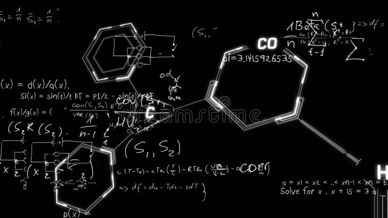 Animation of Chemical Formula Over Mathematical Equations on Black ...