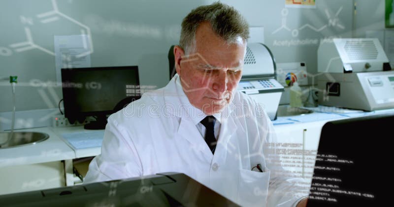 Animation of Chemical Formulas and Data Processing Over Caucasian Male ...