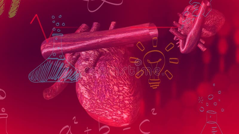 Animation of Chemical Formulas Over Human Heart Model on Dark ...