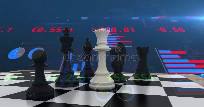 Animation of Chess Game Over Graphs and Charts Processing Data on Dark ...