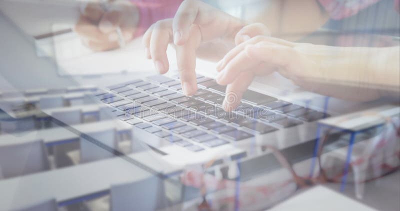 Animation of Child Using Laptop with Empty Class in Background Stock ...