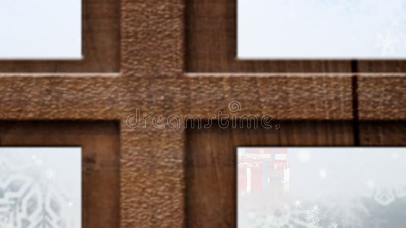 Animation of Christmas Tree, Presents and Snow Falling Seen through ...