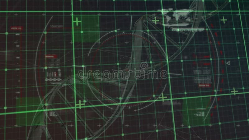 Animation of Circles, Map, Loading Bars with Rotating Dna Helix Over ...