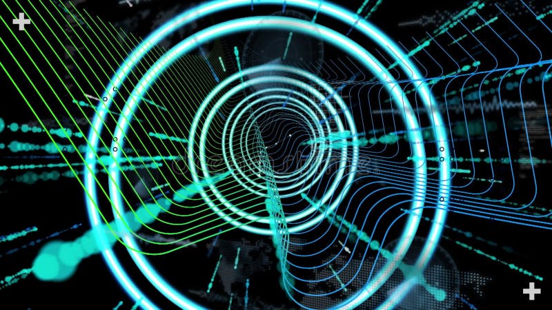 Animation of Circles Zooming with Light Beams, 3d Wire Mesh, Network ...