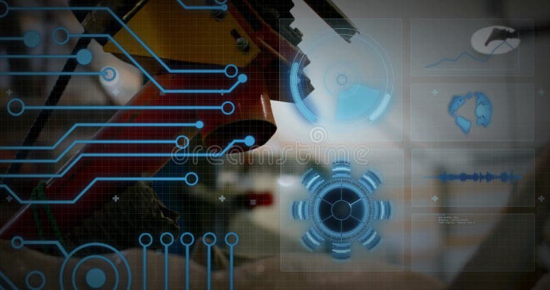 Animation Of Circuit Board And Data Processing Over Tool In Workshop Stock Video Video Of