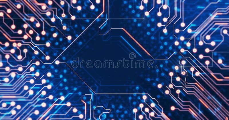 Animation of Circuit Board and Digital Data Processing Over Black ...