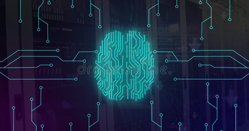 Animation of Circuit Board Pattern Brain Over Data Server Systems in Server Room Stock Footage ...