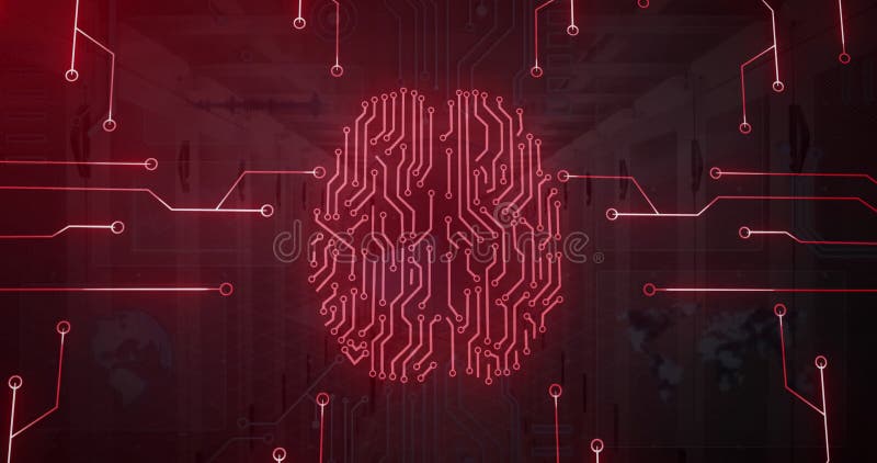 Animation of Circuit Board Pattern Brain Over Data Server Systems in ...