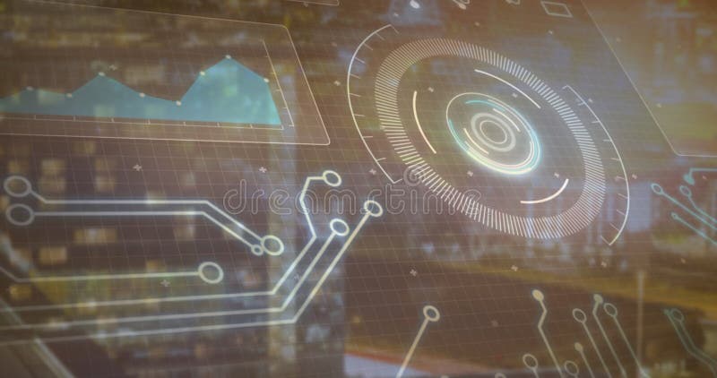 Animation Of Circuit Patterns And Data Visualization On Digital