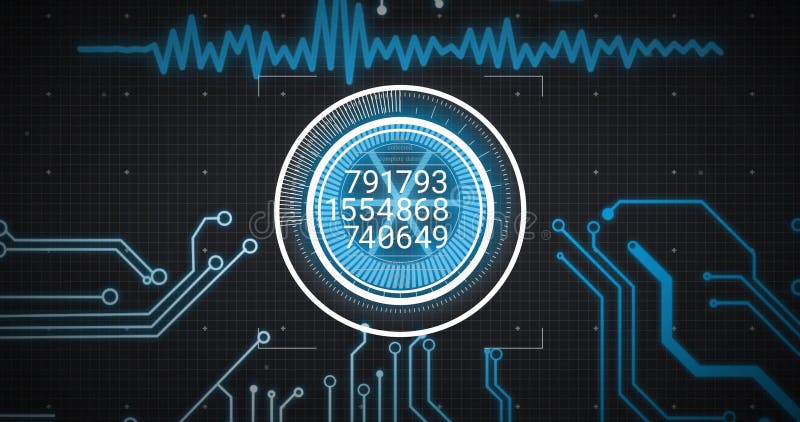 Animation of Circular Scanner Processing Data with Motherboard Network and Graph on Interface ...