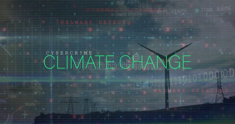 Animation of Climate Change Text in Green, Security Warnings and Data ...