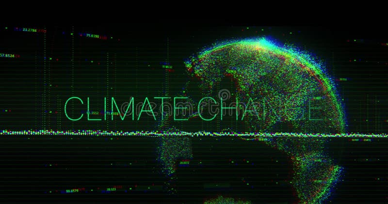 Animation of Climate Change Text Over Data Processing and Globe Stock ...