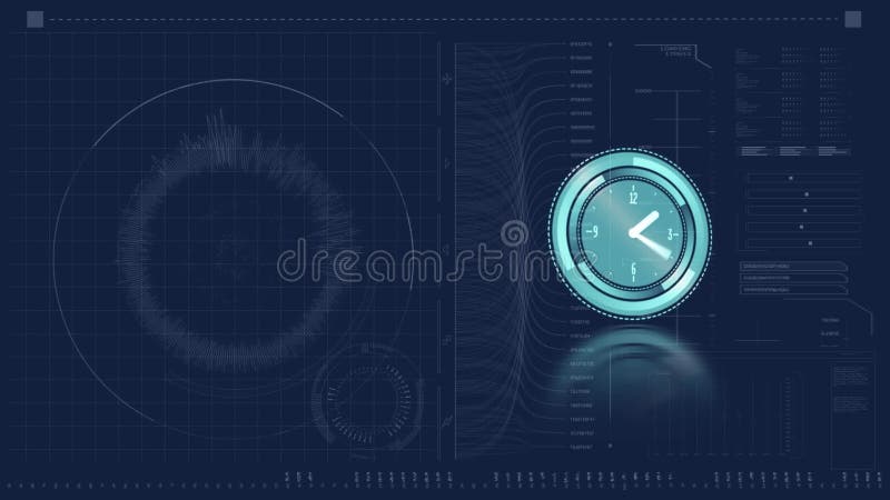 Animation of Clock Data Processing and Map on Navy Background Stock Footage - Video of graphic ...