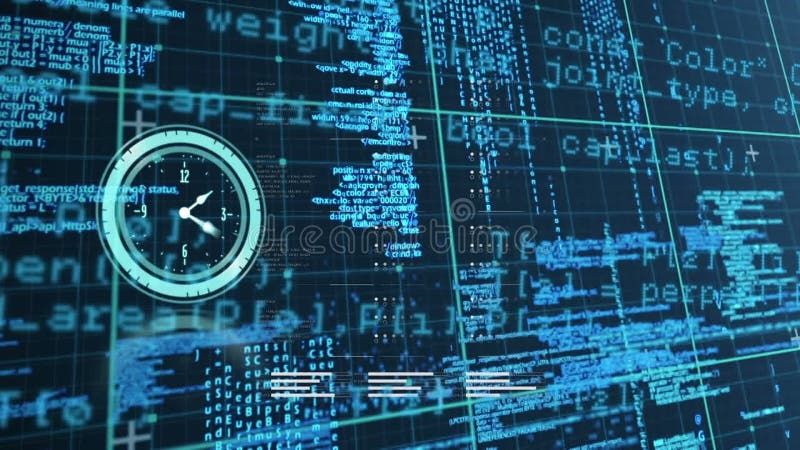 Animation Clock Data Processing Over Grid Stock Video - Video of ...