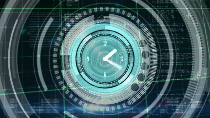 Animation of Clock, Data Processing Over Scope Scanning Stock Footage - Video of abstract, data ...