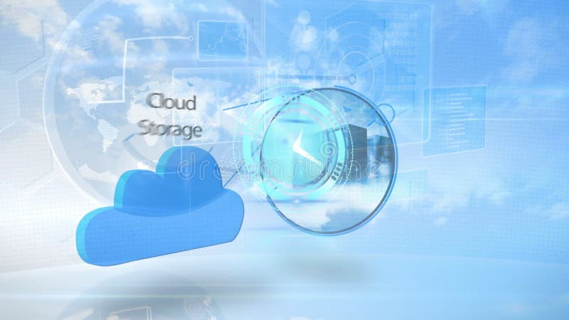 Animation of Clock, Data Processing and World Map Over Clouds Stock ...