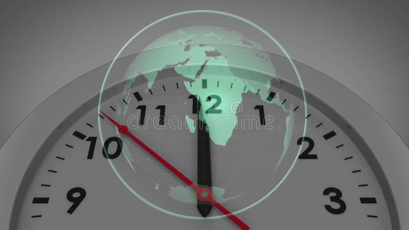 Animation of Clock Face with World Map Overlay Showing Global ...