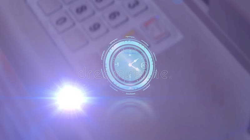Animation of Clock with Fast Moving Hands and Moving Spotlight Over ...