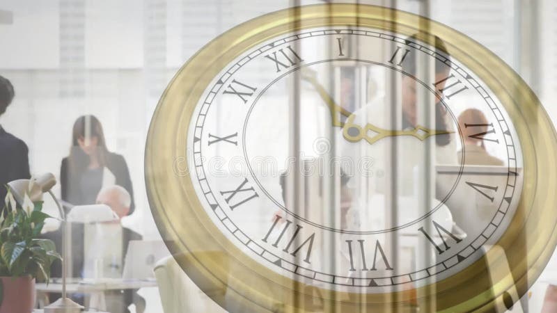 Animation of Clock with Fast Moving Hands Over Diverse Colleagues at ...