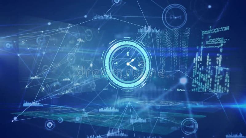Animation of Clock Moving and Data Processing Stock Footage - Video of global, digitally: 299268064