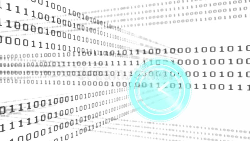 Animation of Clock Moving Fast and Binary Coding on White Background ...