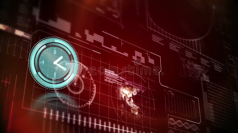 Animation of Clock Moving Fast and Data Processing with Globe on Screen Stock Video - Video of ...