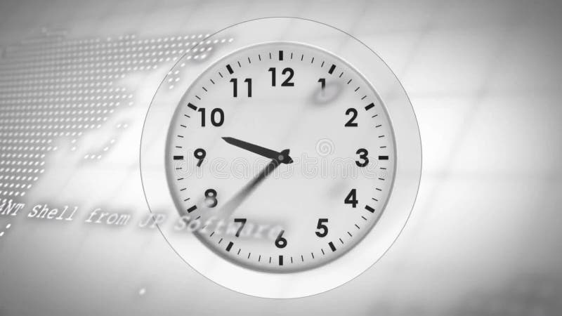 Animation of Clock Moving Fast, Data Processing and World Map Stock ...