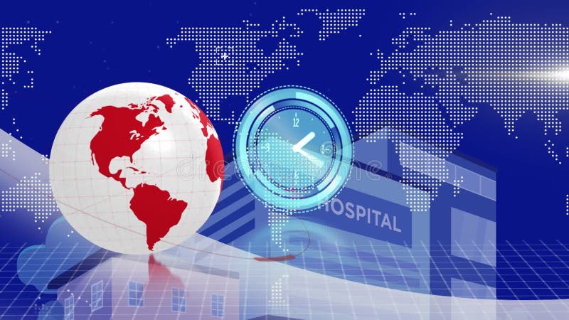 Animation of Clock Moving Fast Over Globe Spinning in Background Stock ...