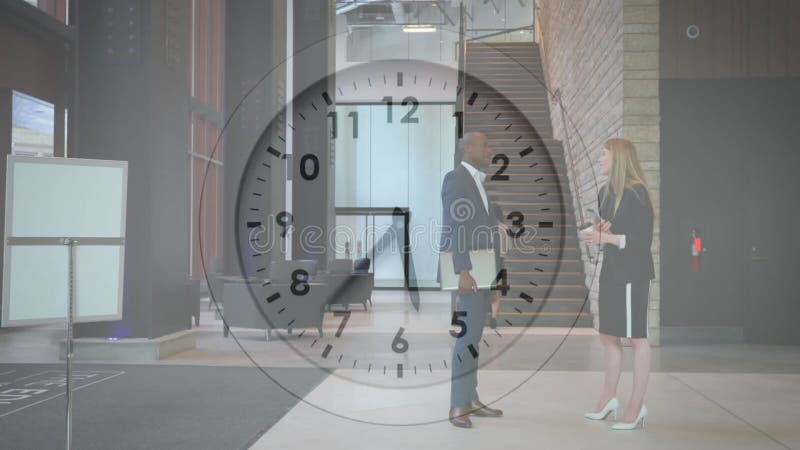 Animation of Clock Moving Over Diverse Colleagues Talking at Work Stock ...
