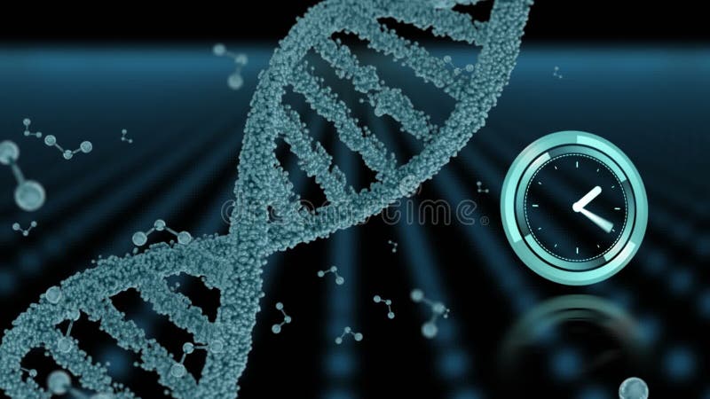 Animation of Clock Moving Over Dna Strand and Molecules on Black Background Stock Video - Video ...