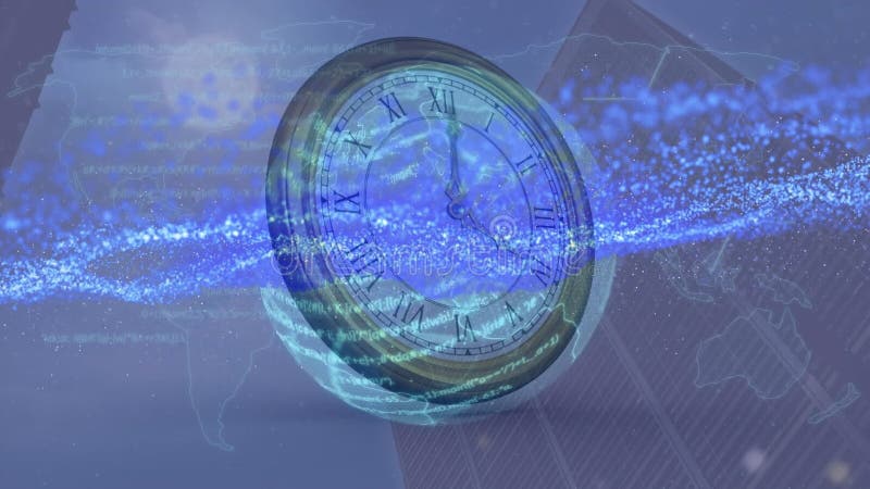 Animation of Clock Moving, World Map and Glitter Stock Video - Video of ...