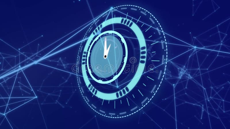 Animation of Clock and Network of Connections on Dark Blue Background ...