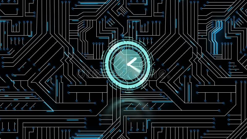 Animation of Clock with Network of Connections Over Black Background ...