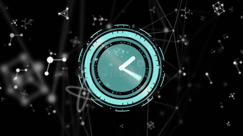 Animation of Clock with Network of Connections Over Black Background ...