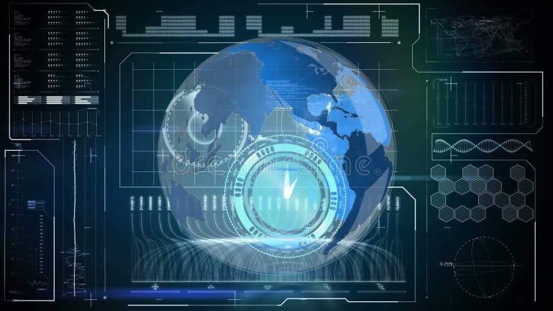 Animation of Clock Over Globe and Data Processing on Screen Stock Video - Video of database ...