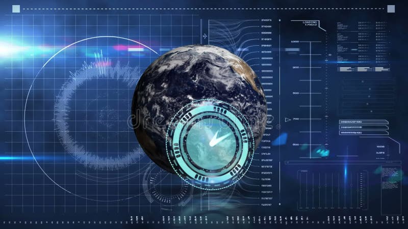 Animation of Clock Over Globe and Data Processing on Screen Stock Footage - Video of computer ...