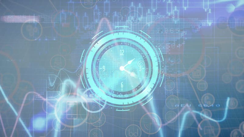 Animation of Clock Over Graphs and Data Processing, on Grid Stock Video ...