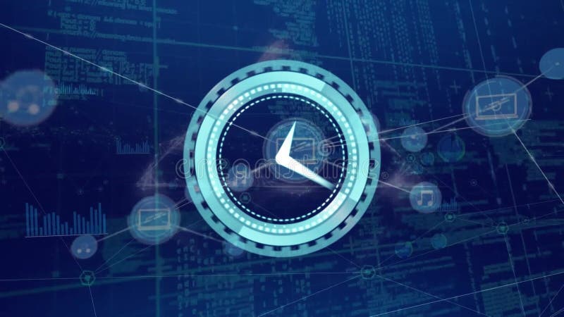Animation of Clock Over Network of Connections with Icons and Data ...