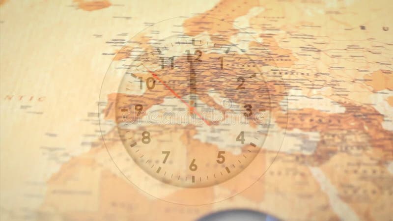 Animation of Clock Over World Map with Compass Stock Footage - Video of ...