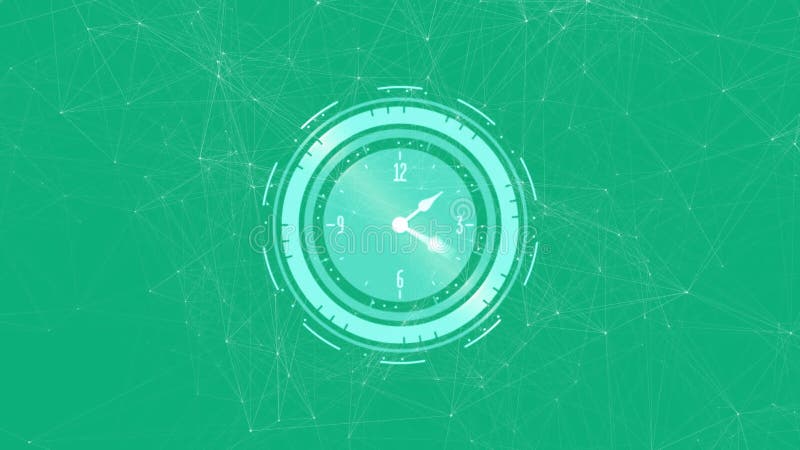 Animation of Clock Rotating, Over Network of Connections on Green Stock ...