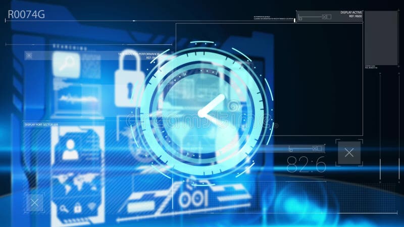 Animation of Clock Running on Digital Interface with Infographic Data ...