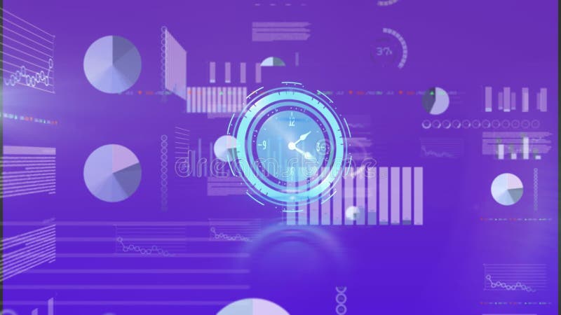 Animation of Clock Running on Digital Interface with Infographic Data ...