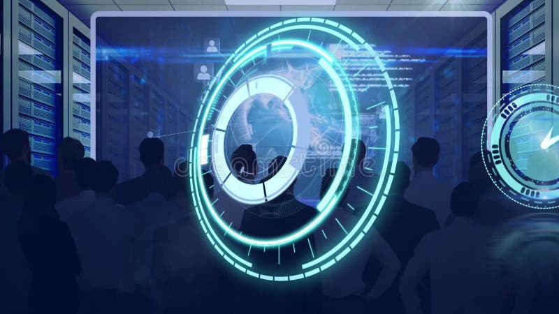 Animation of Clock, Scope Scanning and Data Processing Over Businesspeople Stock Footage - Video ...