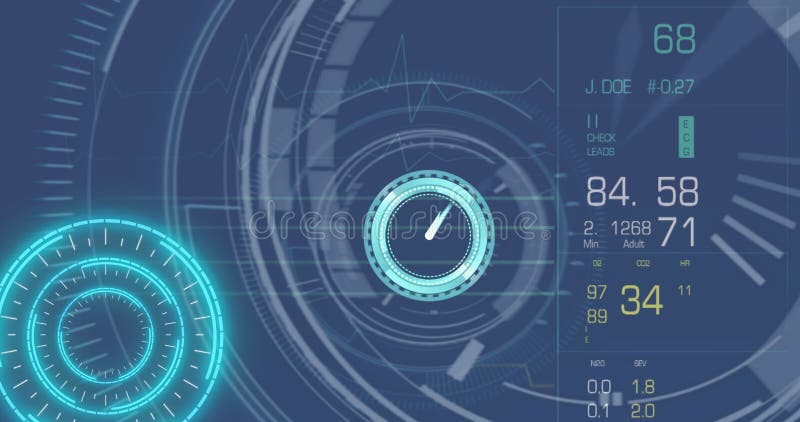 Animation Of Clock Scope Scanning And Data Processing On Screen Stock