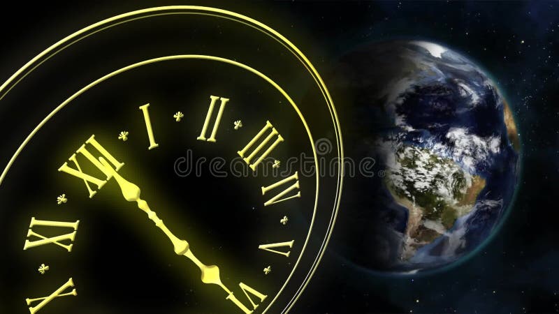 Animation of Clock Showing Midnight and Globe on Black Background Stock ...