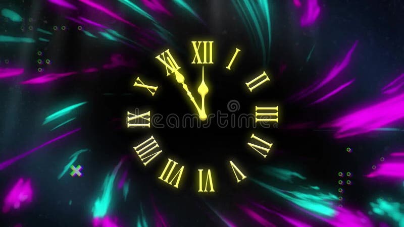 Animation of Clock Showing Midnight and Light Trails on Black ...