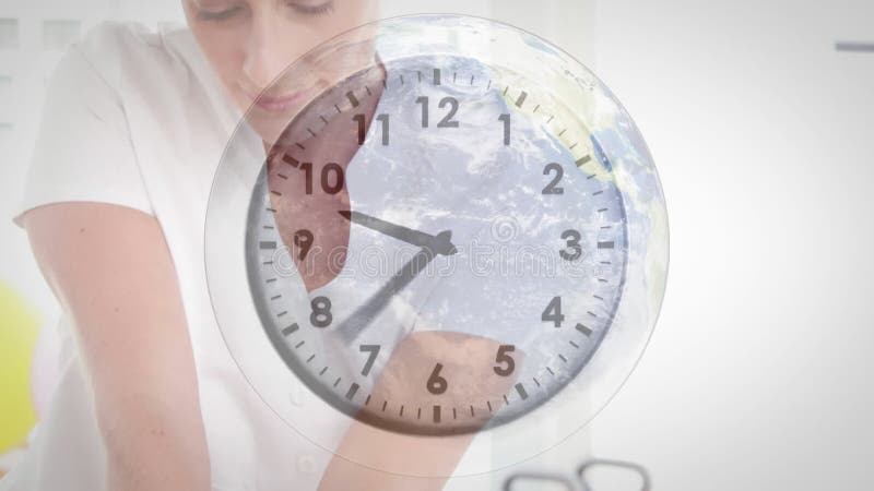 Animation of Clock Ticking Over Caucasian Female Physiotherapist with ...